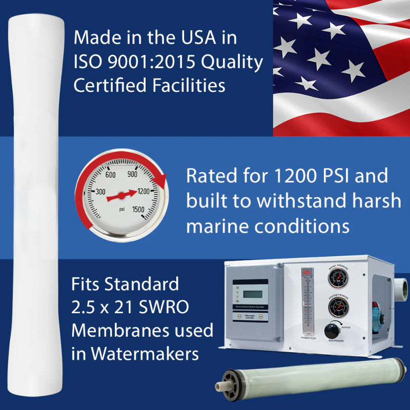 Compact 2.5 x 21 1200 PSI Fiberglass Seawater RO Vessel for Watermakers ...